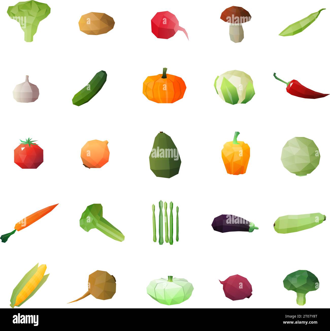 Vegetables polygonal set of twenty five isolated polyangular ripe green ...