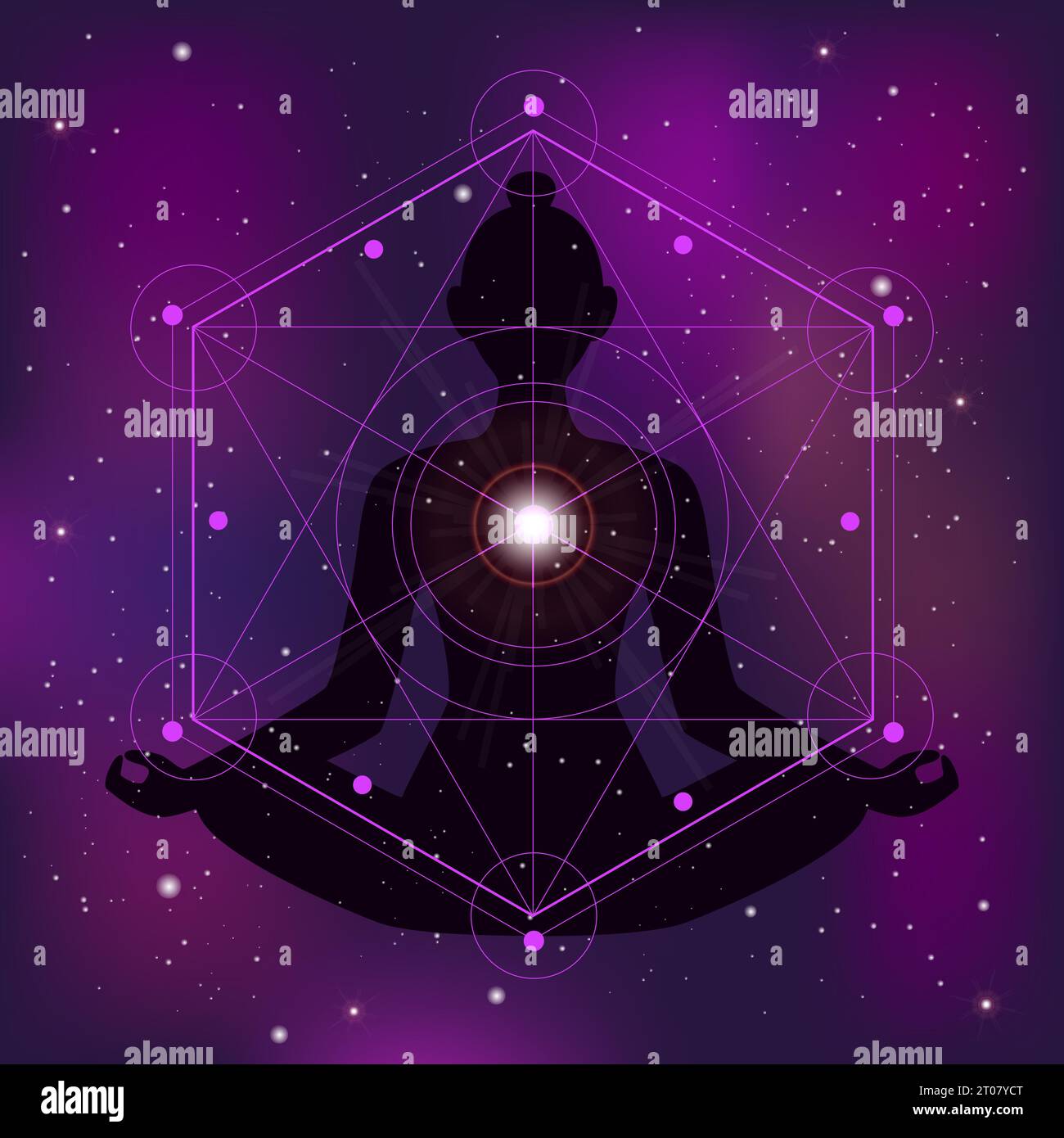 Sacred geometry zen background with meditating woman silhouette flat ...