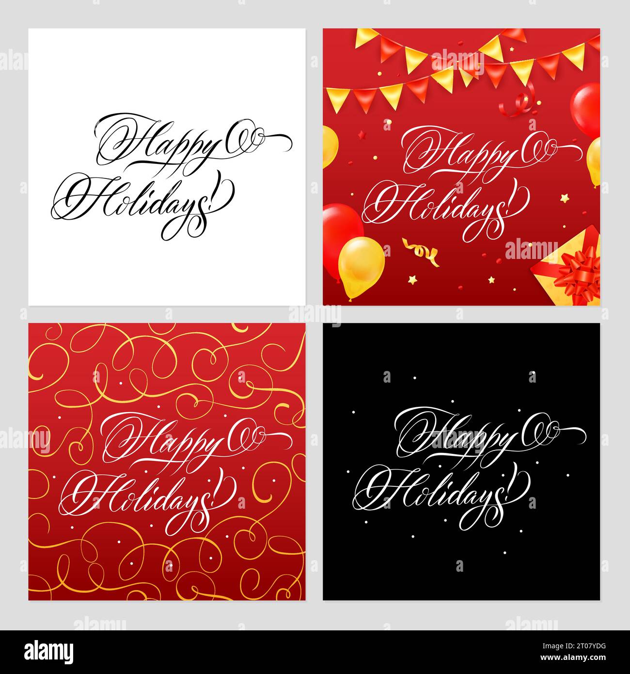 Happy holidays lettering calligraphic banners collection of four square ...