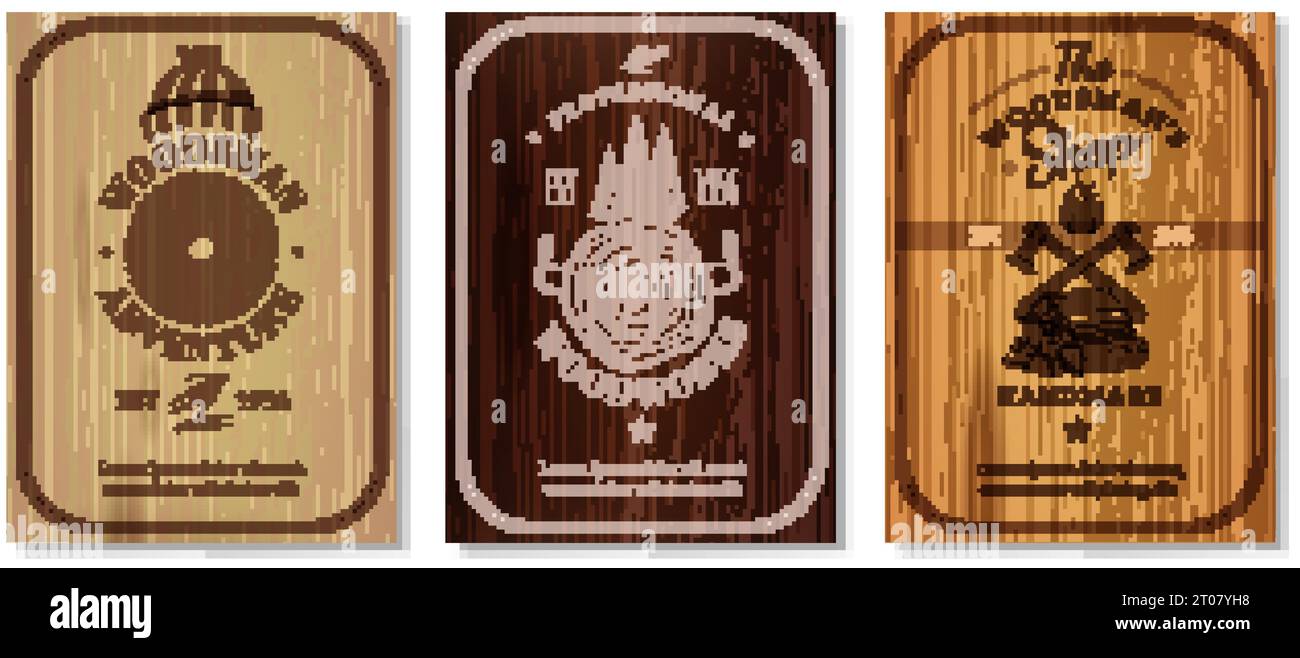 Lumberjack professional woodwork advertisement emblems labels 3 ...