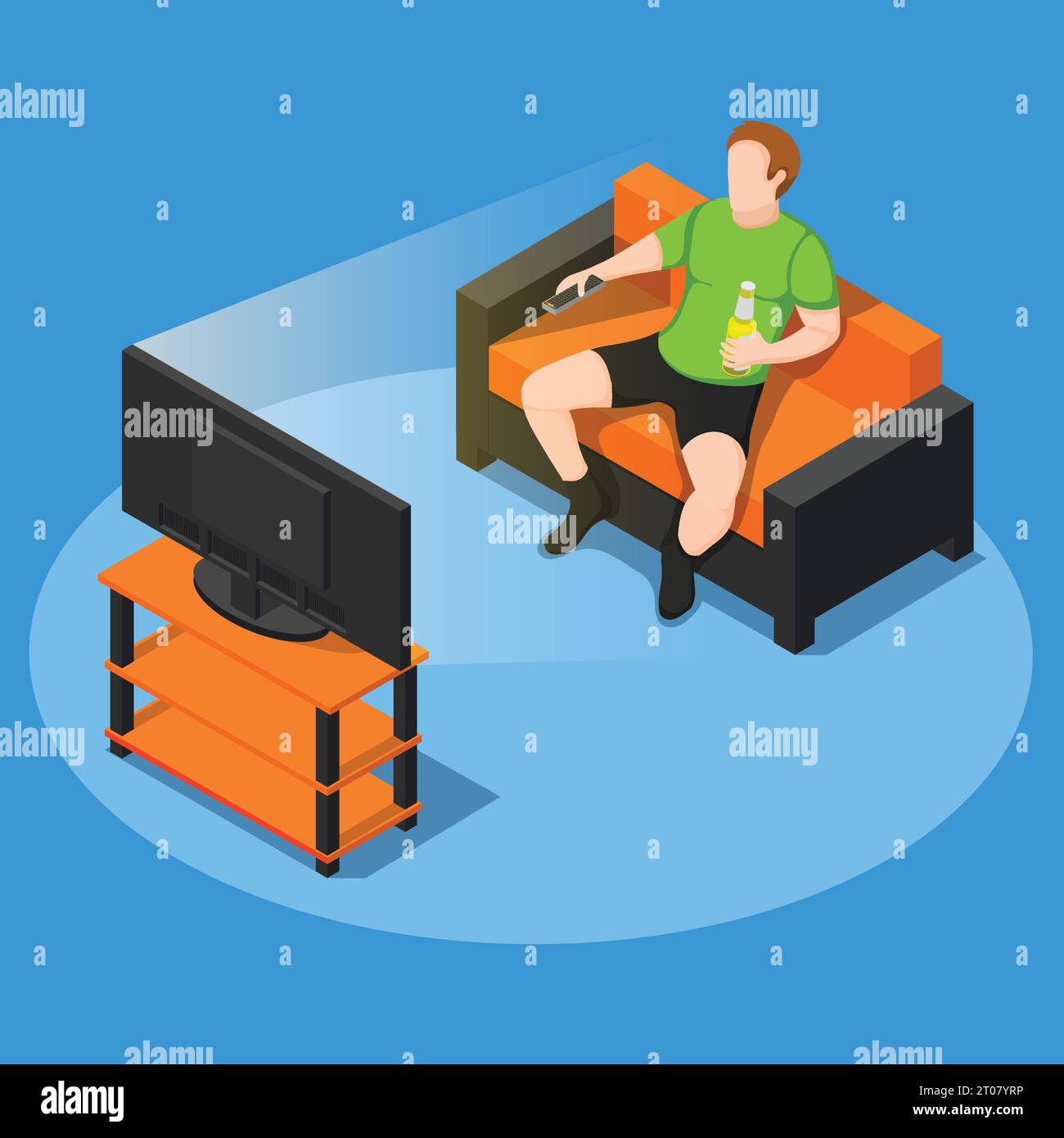 Sedentary lifestyle isometric composition of faceless male character ...