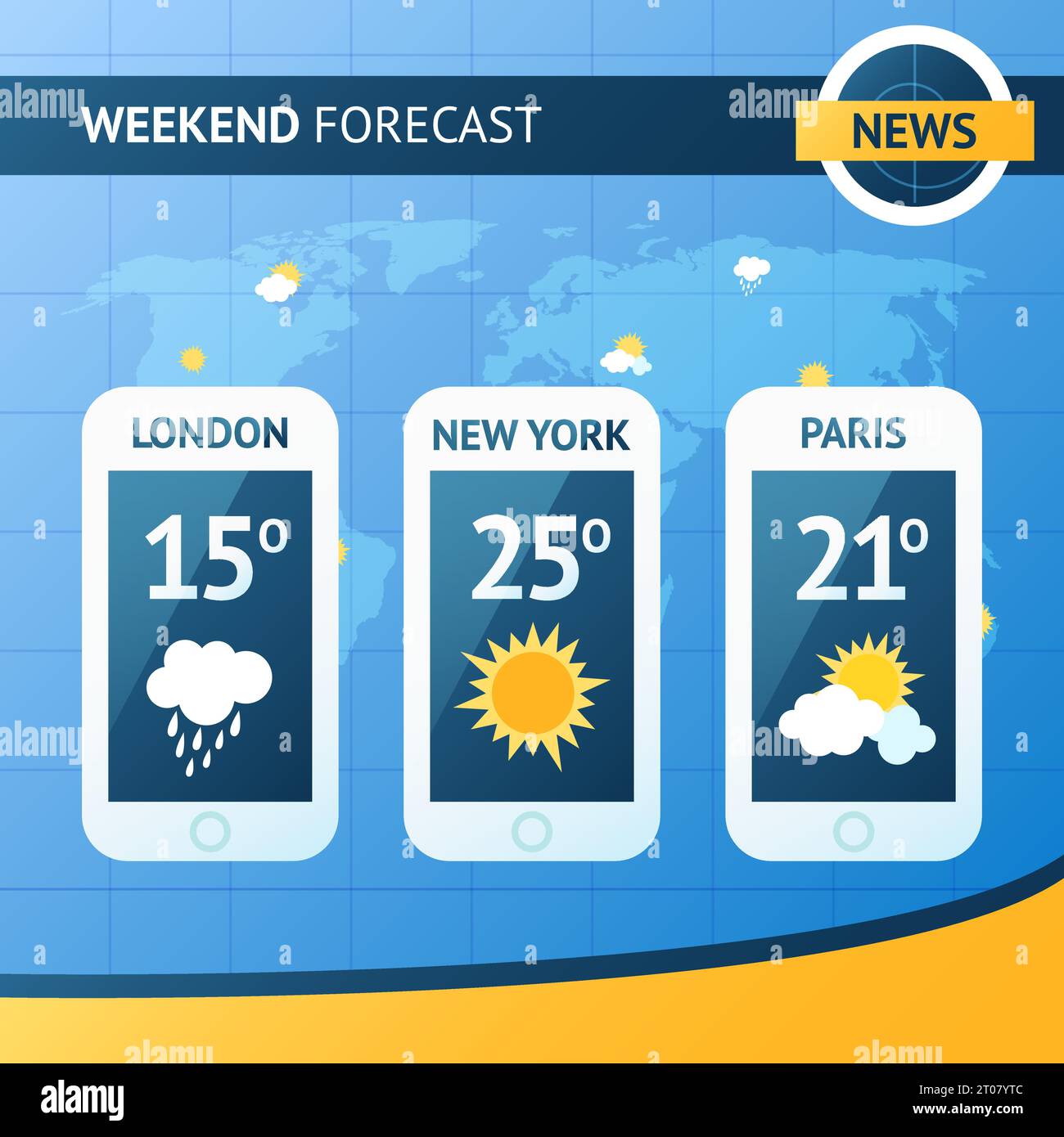 Weather forecast background with mobile meteorology application widgets ...