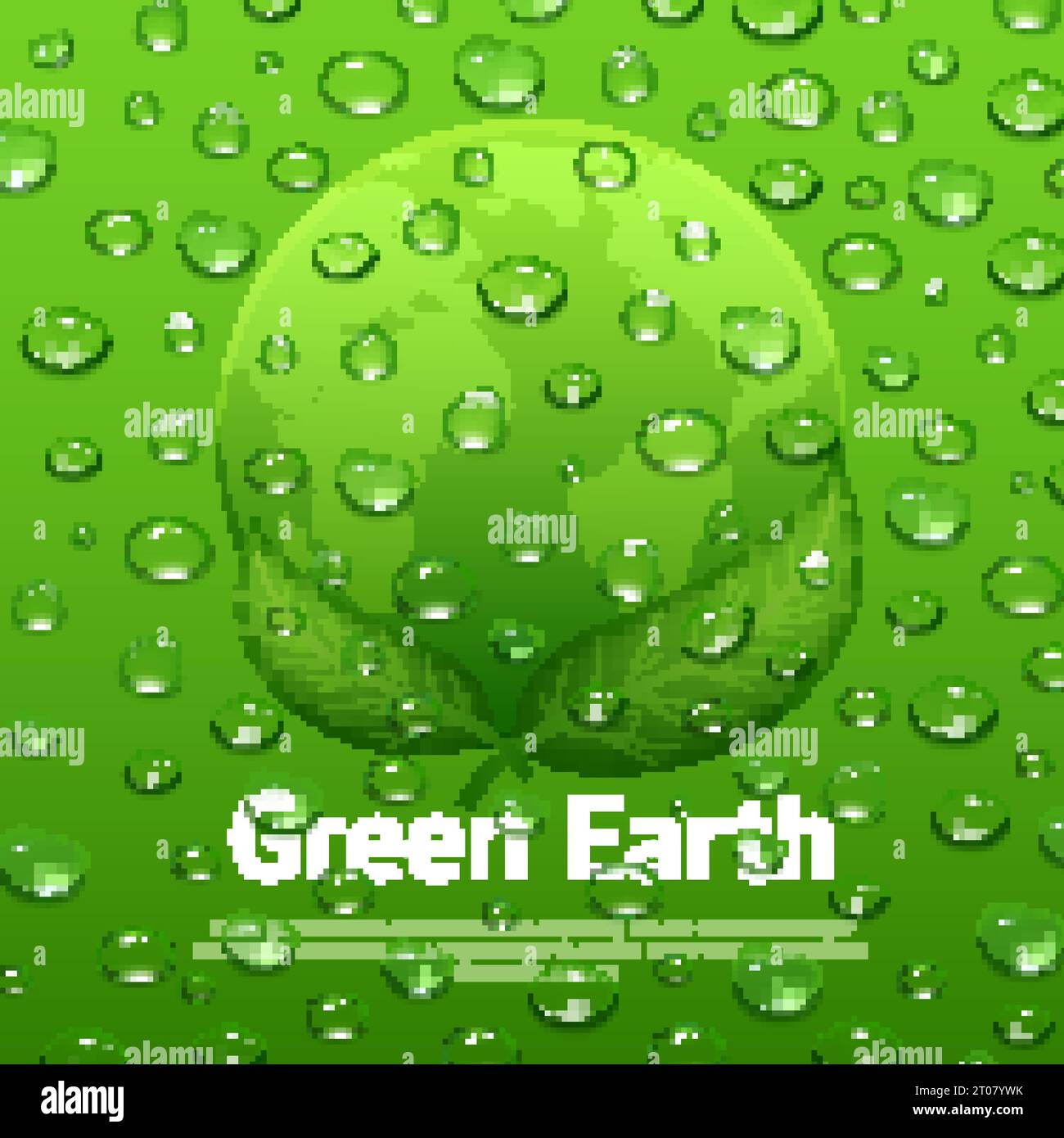 Green earth eco poster with globe leaves and water drops vector ...