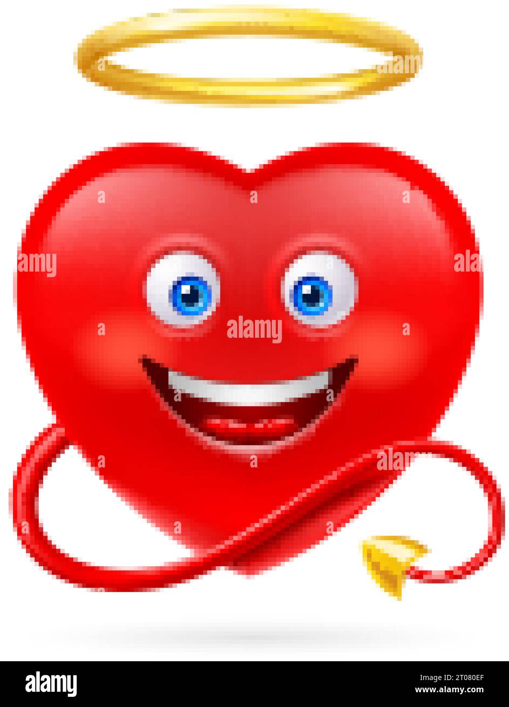 Red Heart Character with Golden Nimbus and Devil Tail. Cute Cartoon ...