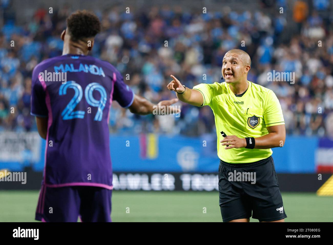 Charlotte FC defender Adilson Malanda (29) argues with referee Malik ...