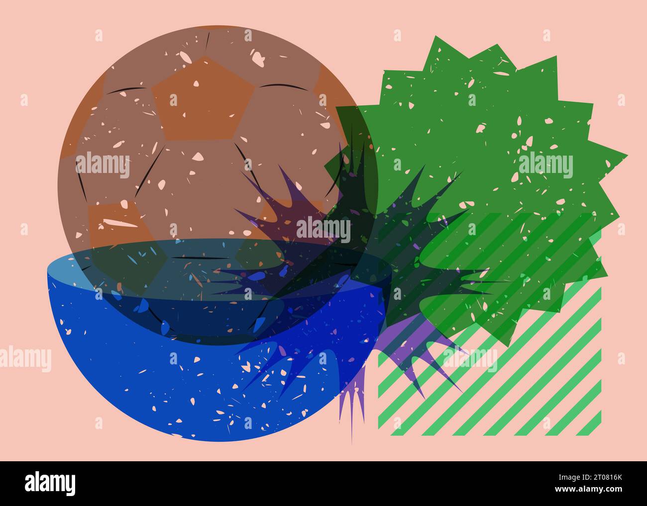 Risograph football ball with Speech Bubble and geometric shapes. Sport ...