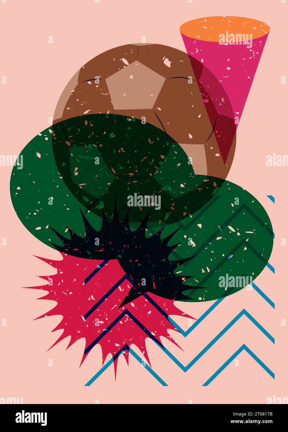 Risograph football ball with Speech Bubble and geometric shapes. Sport ...