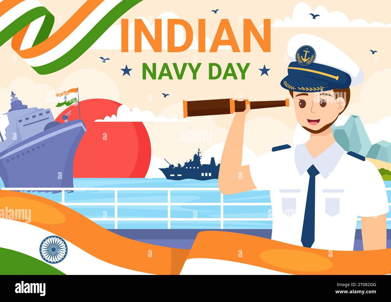 Indian Navy Day Vector Illustration on December 4 with Fighter Ships ...