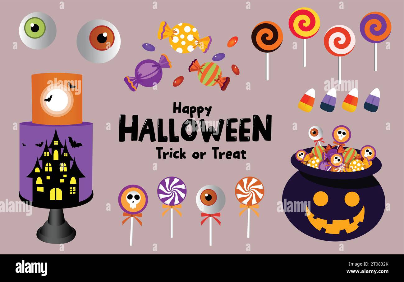 Halloween trick or treat elements vector set design. Happy halloween ...