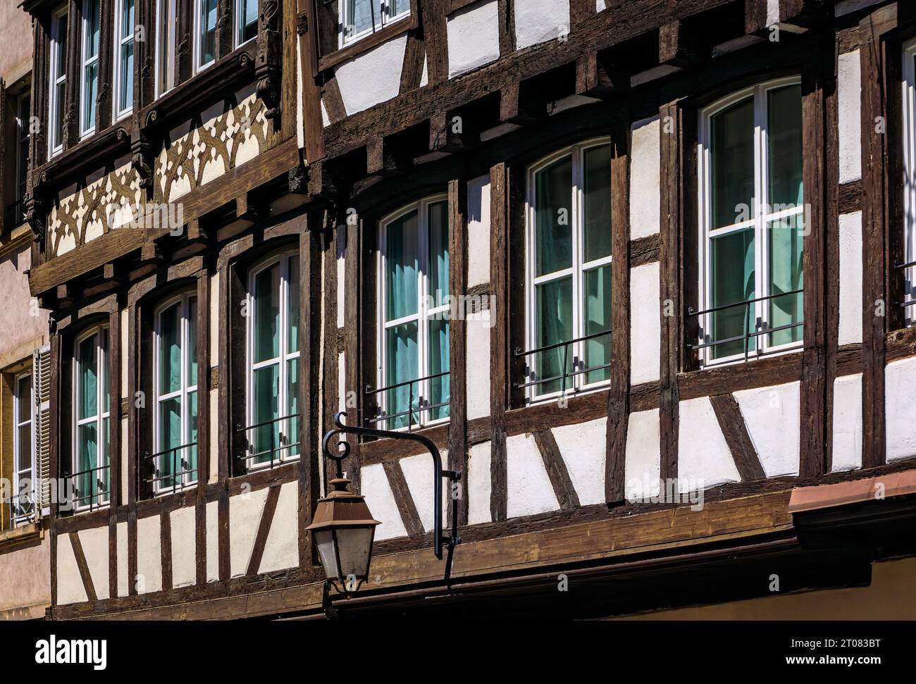 Ornate traditional half timbered houses with steep roofs in the old ...