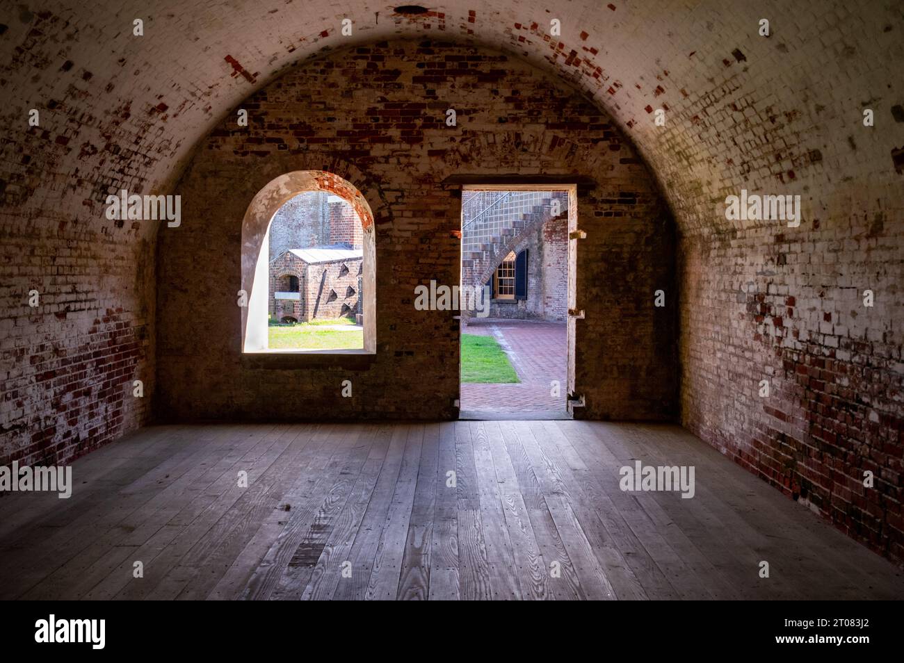 View from inside of fort looking into courtyard, Fort Macon SP, NC ...
