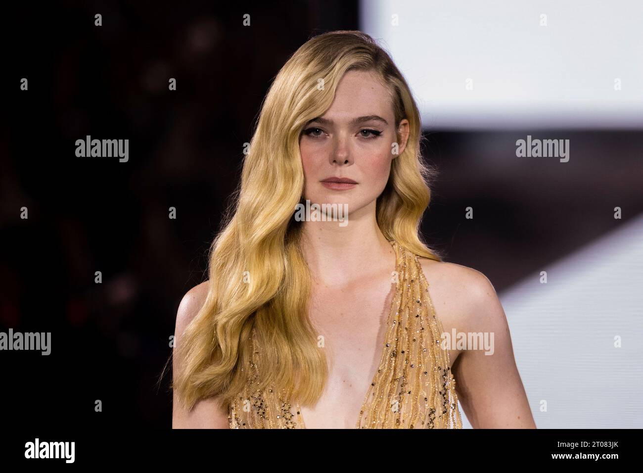 Elle Fanning wears a creation for the L'Oreal Spring/Summer 2024 ...