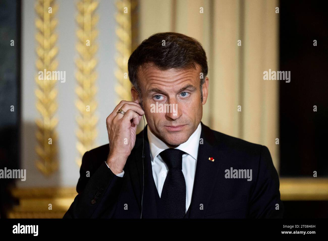 Paris France 04th Oct 2023 French President Emmanuel Macron Holds A paris-france-04th-oct-2023-french-president-emmanuel-macron-holds-a