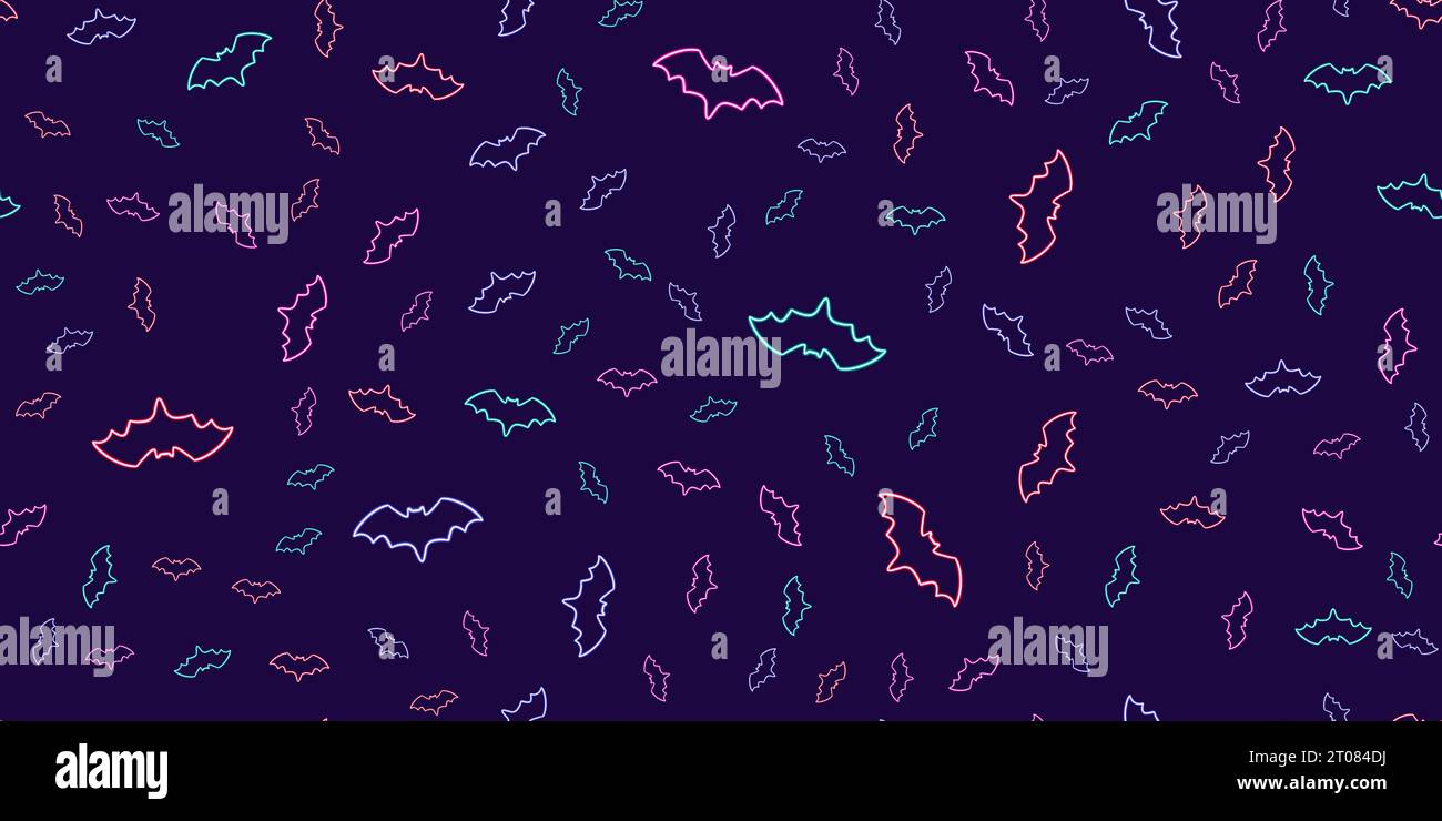 seamless pattern Halloween glowing desktop icon, neon sticker, neon bat ...