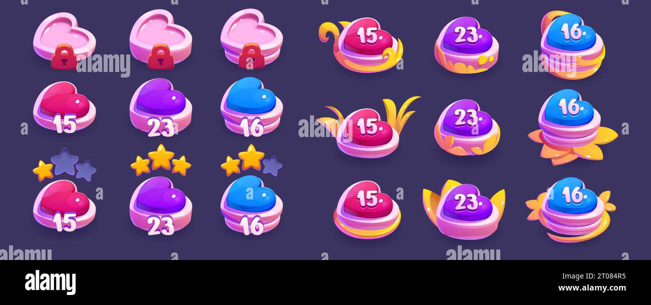 Heart shaped indicators to select game level. Gui romantic pointers ...