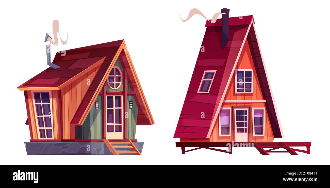 Wooden cabin for summer or winter vacation outside city. Small huts ...