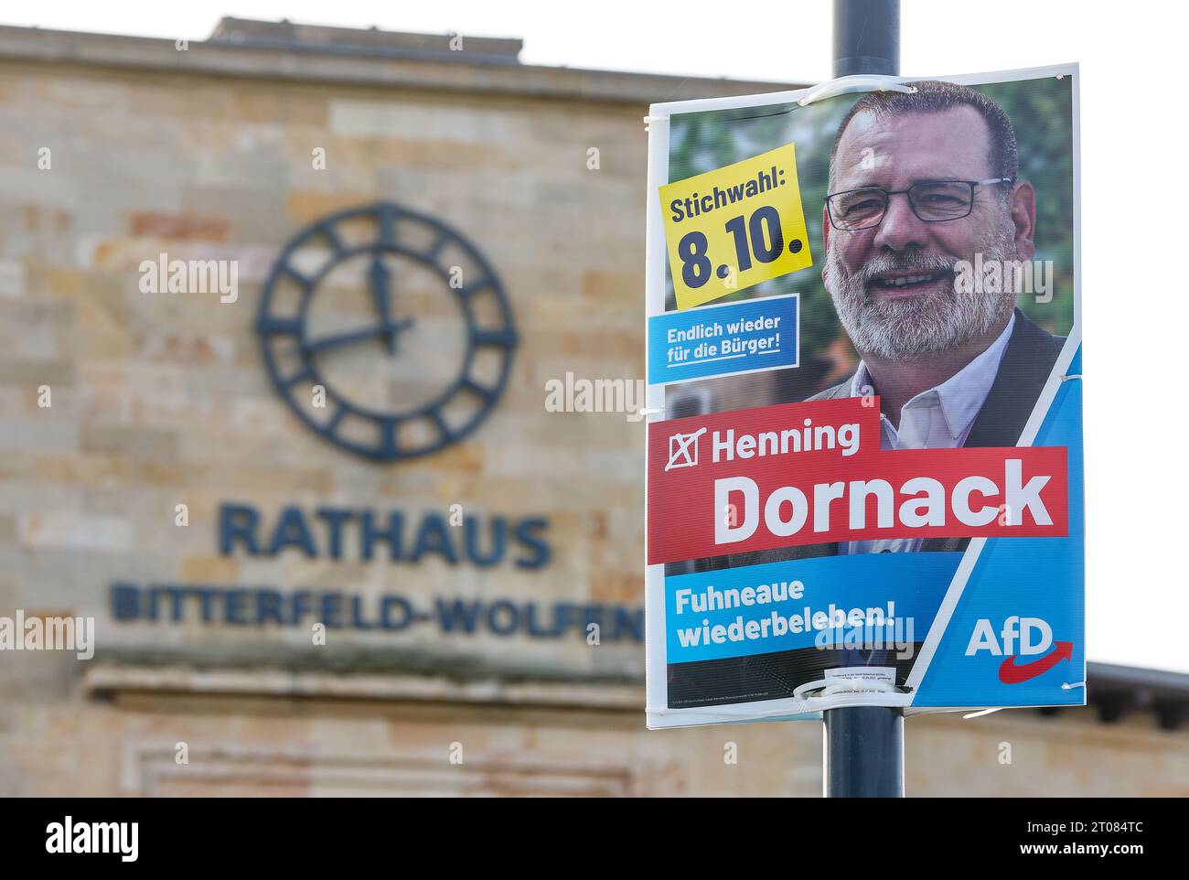 Bitterfeld Wolfen, Germany. 04th Oct, 2023. An election poster of AfD ...
