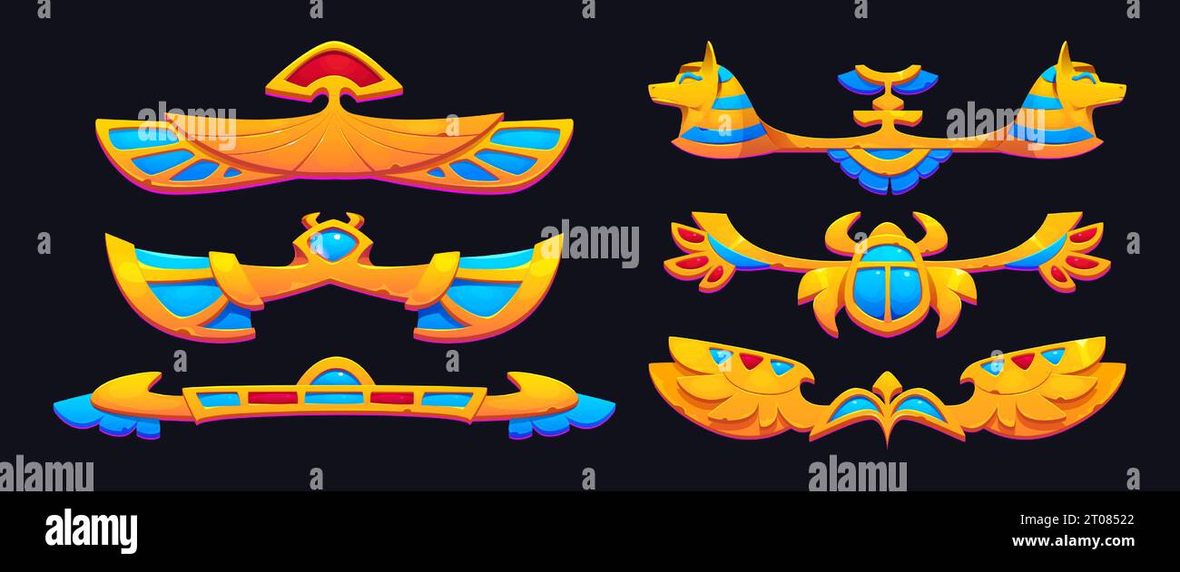 Egyptian game ui design elements isolated on black background. Vector ...