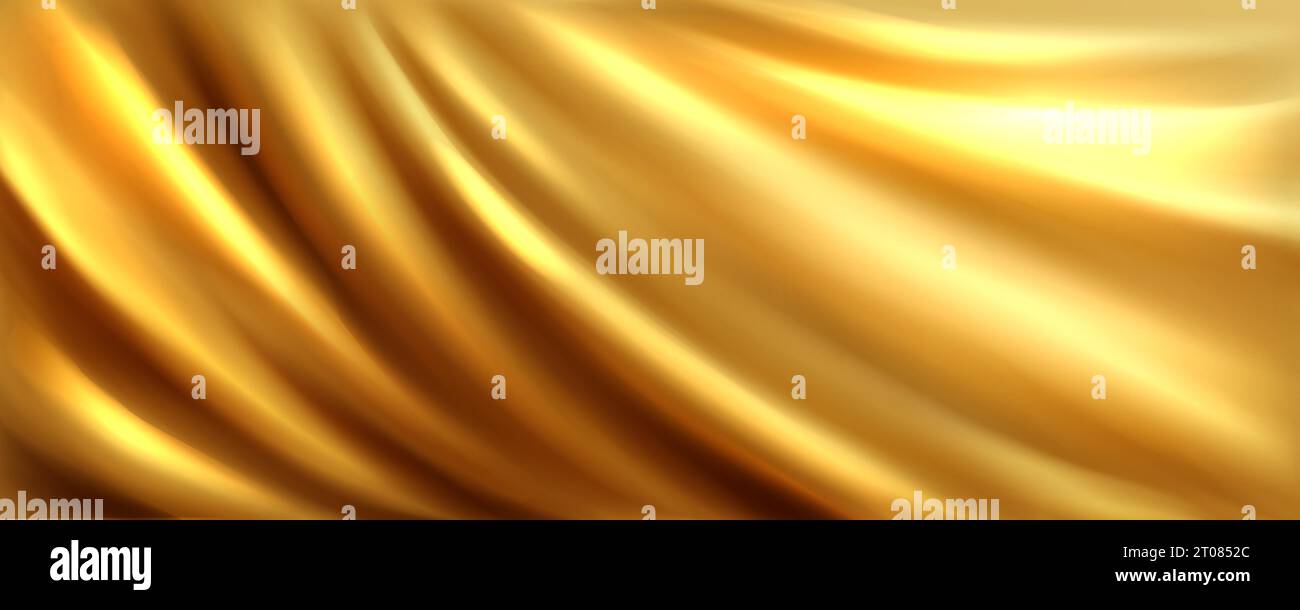 Gold Silk Satin Fabric Liquid Texture Background Abstract Wave Shiny