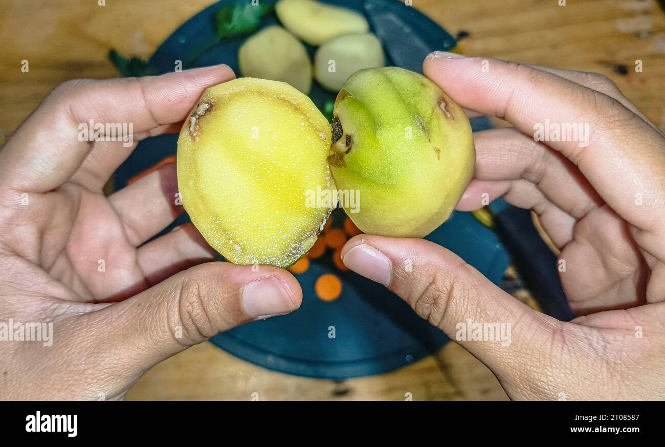 A halved potato that is partially decomposed Stock Photo - Alamy