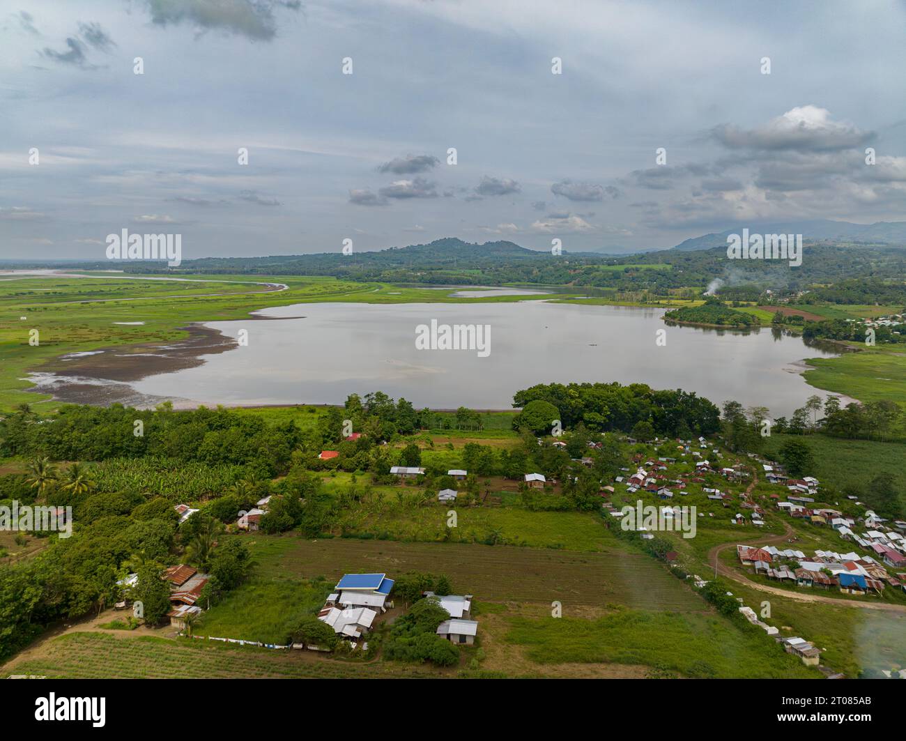 Tropical landscape with lake surrounded by greenery trees. Bukidnon ...