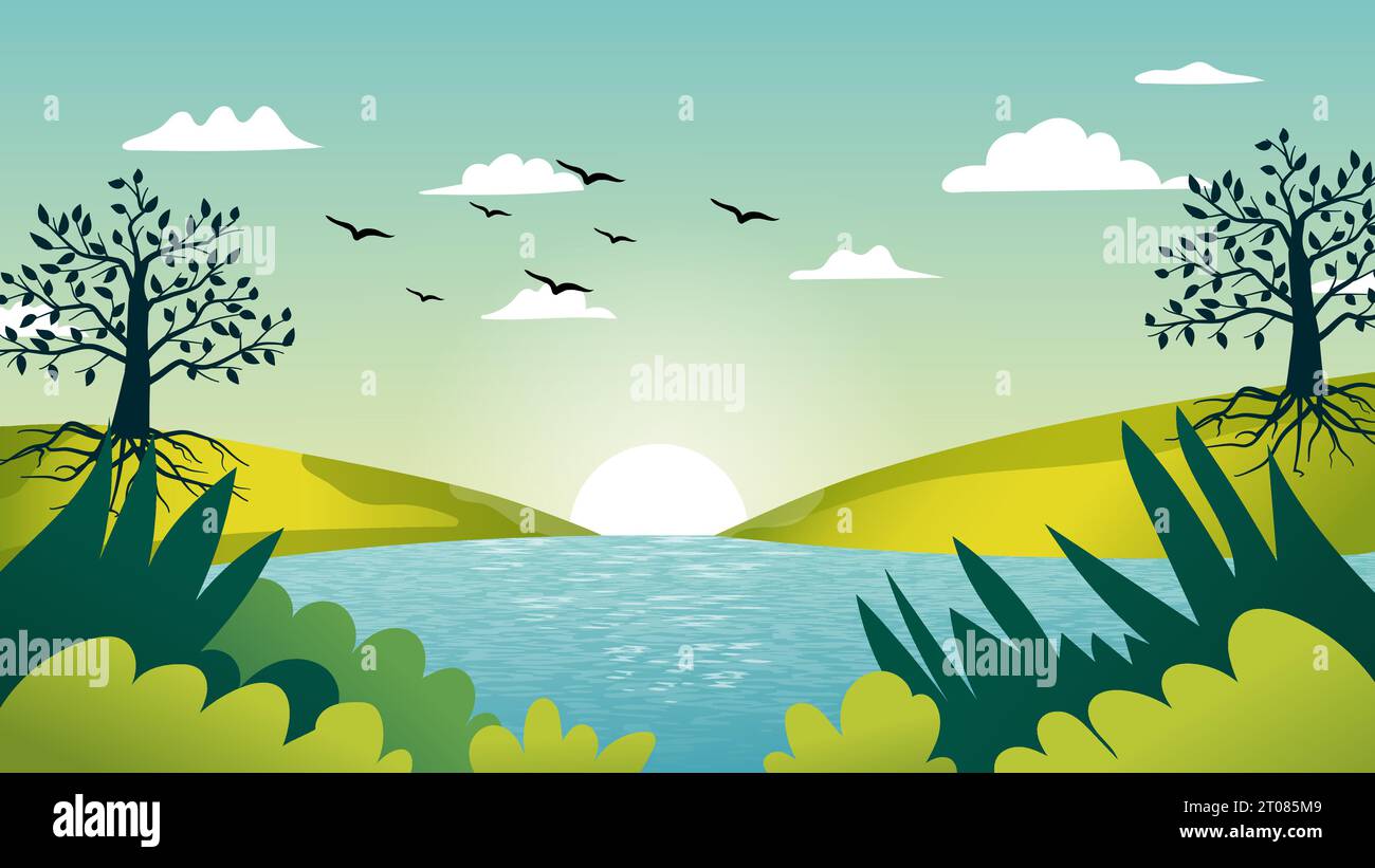 Nature Landscape Vector Illustration, Wallpaper, Background, Digital ...