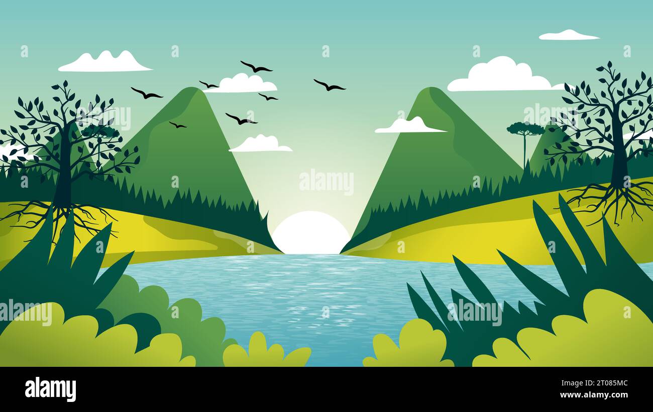 Nature Landscape Vector Illustration, Wallpaper, Background, Digital ...