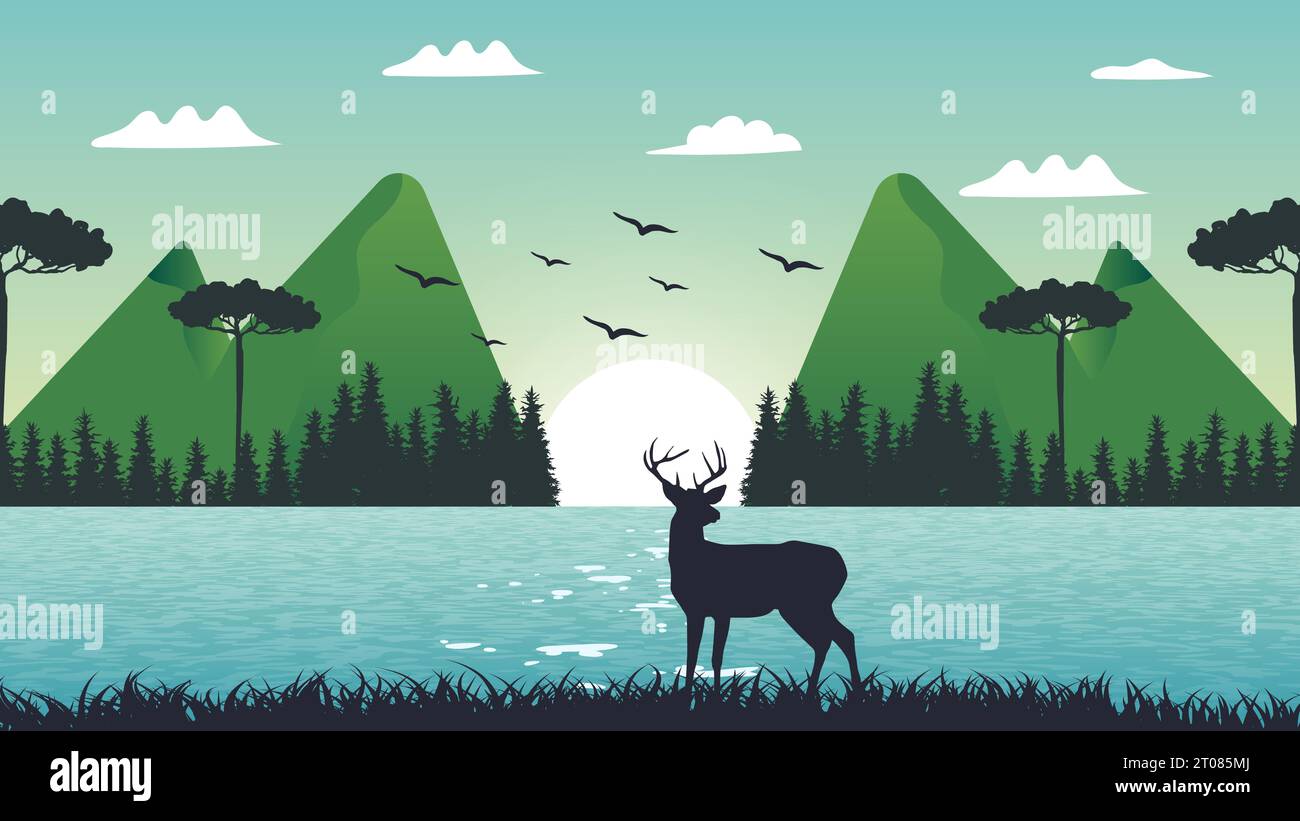 Nature Landscape Vector Illustration, Wallpaper, Background, Digital ...