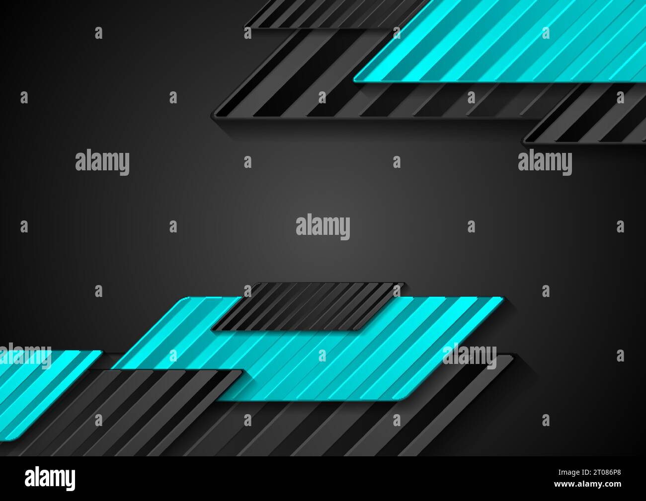 Abstract black and blue tech background with striped geometric shapes ...
