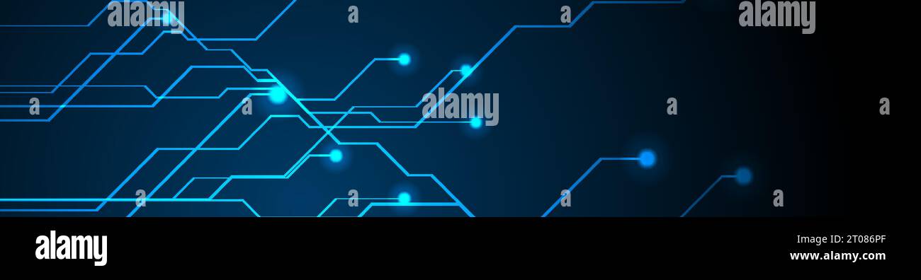 Abstract neon blue tech circuit board lines sci-fi banner design ...