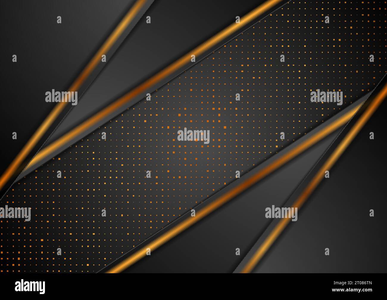 Black abstract background with luxury bronze dots and smooth stripes. Geometric corporate vector ...