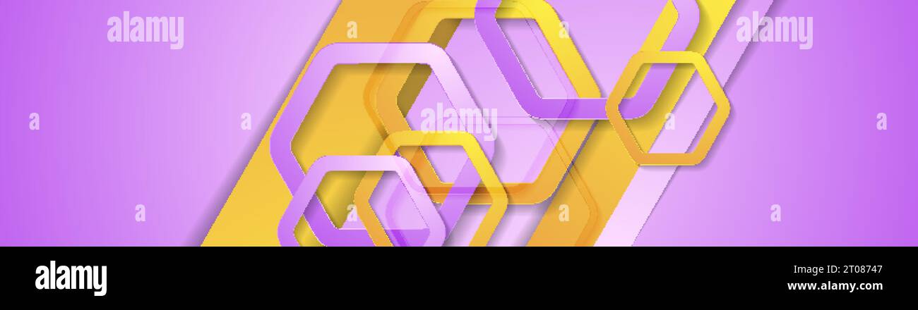 Pink and yellow tech geometric banner with abstract hexagons. Vector ...