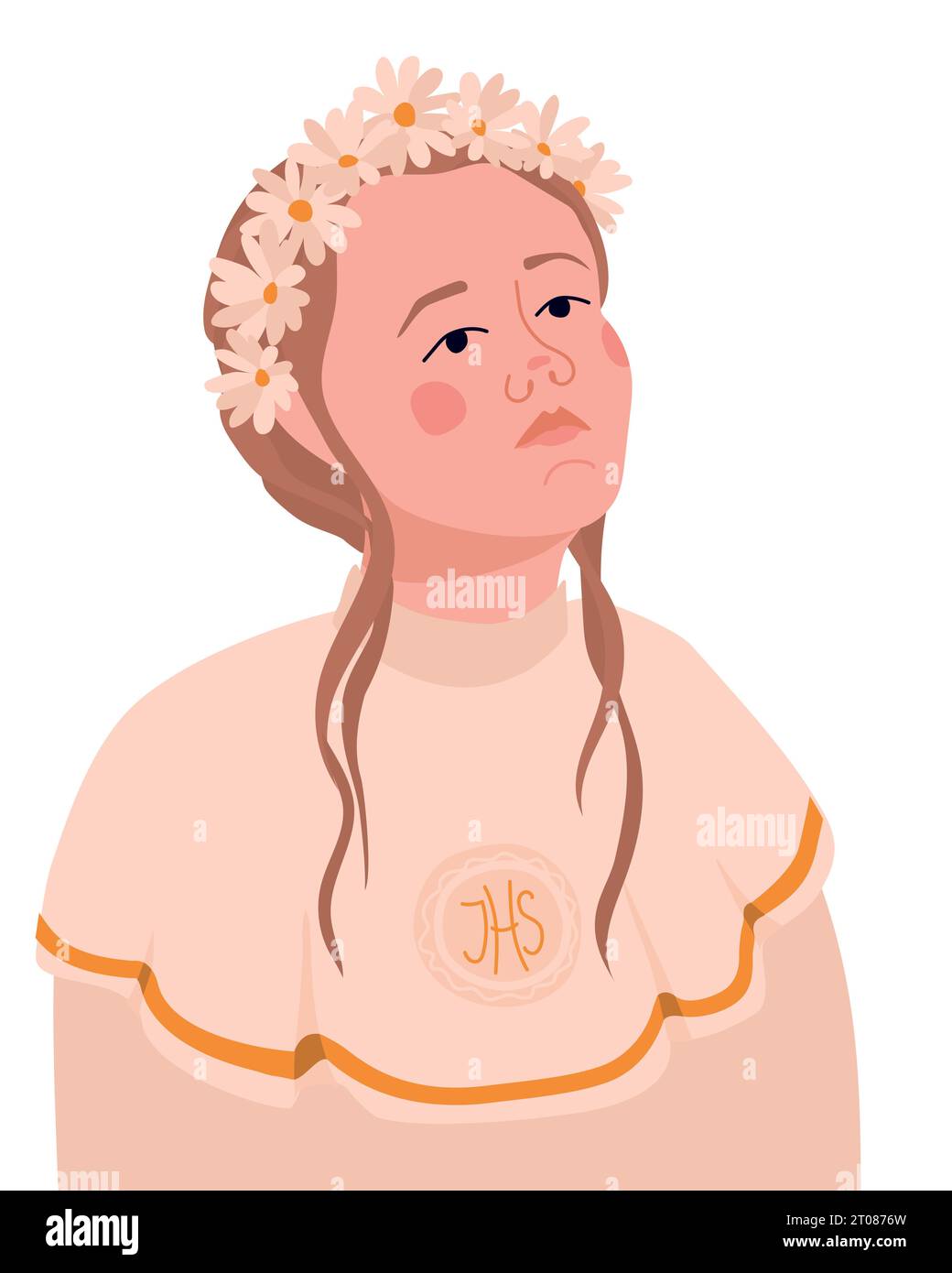 Girl in a white dress for the first communion. Vector. The child is ...