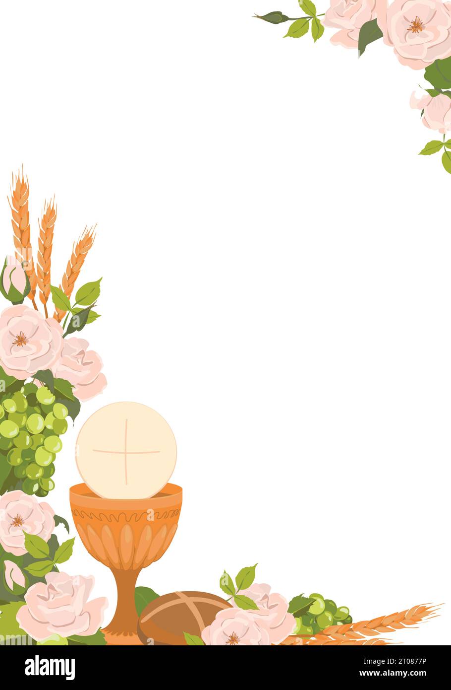 Catholic First Communion. Vector. Golden bowl for wine, bread, wine ...