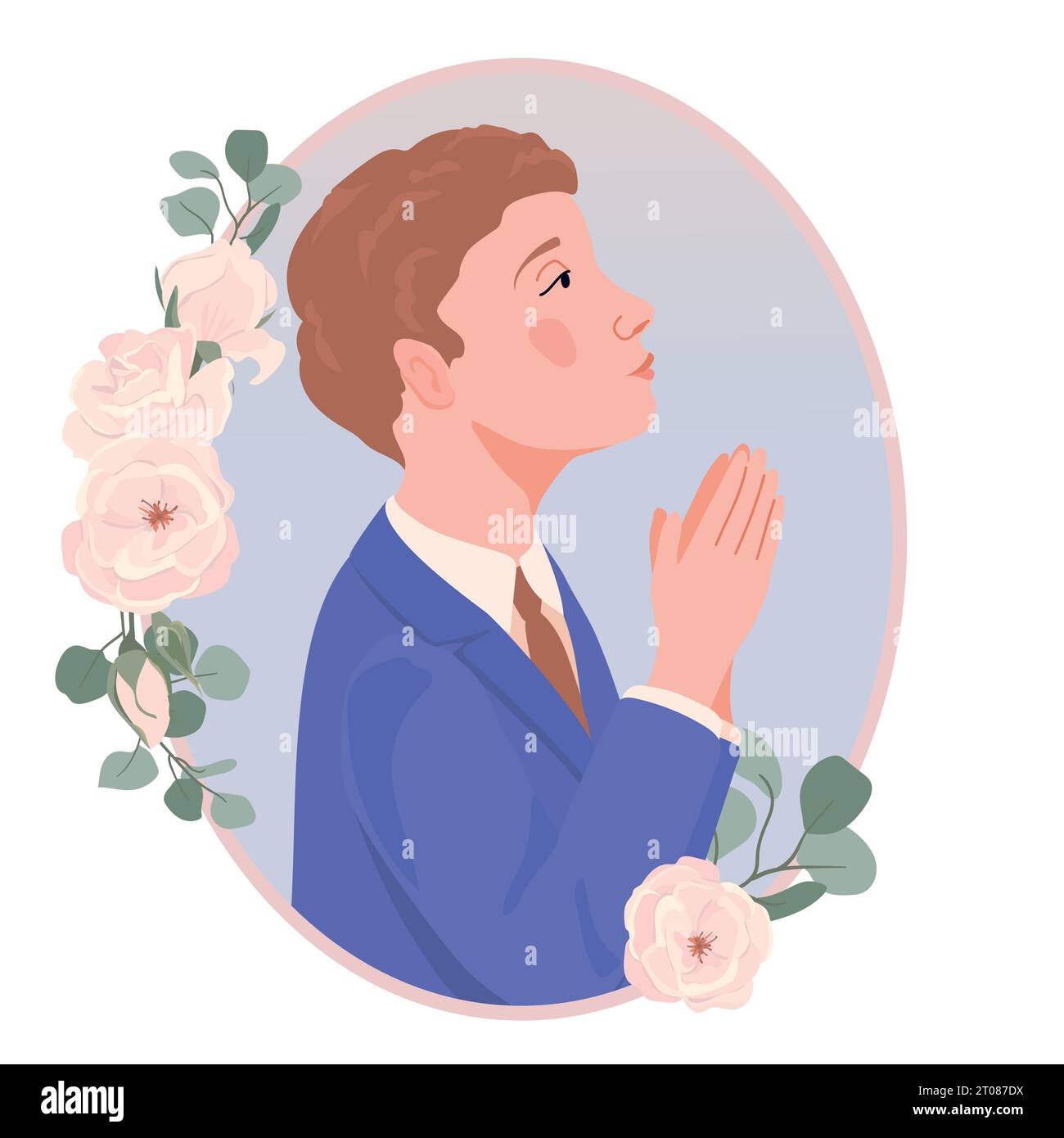 A boy in a smart suit for the first communion. Vector. The child is ...