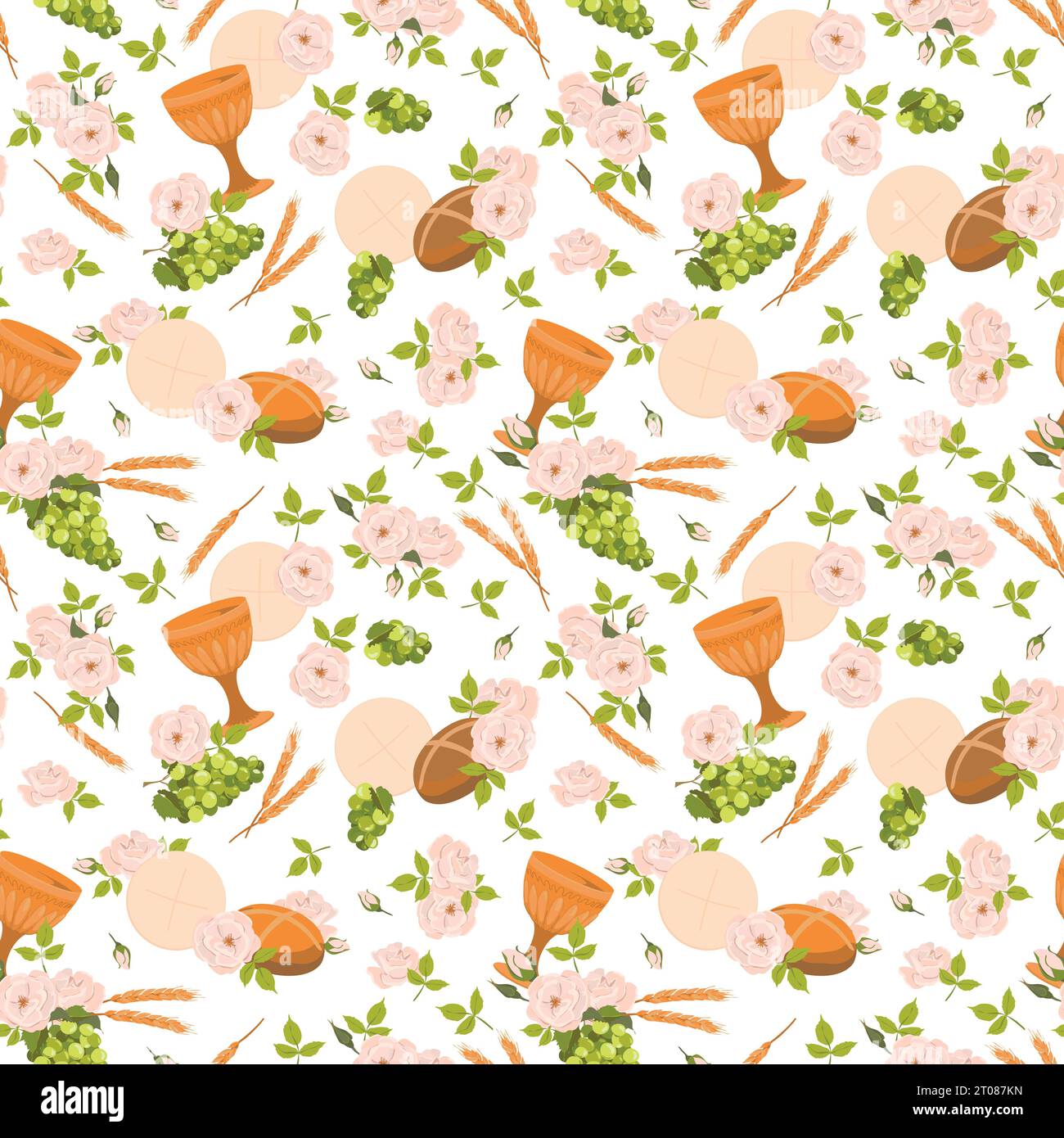 Seamless pattern with symbols of the Christian religion. holy communion ...