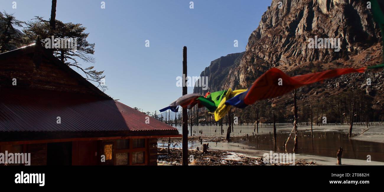 remote mountain village and beautiful sungester lake or madhuri lake ...