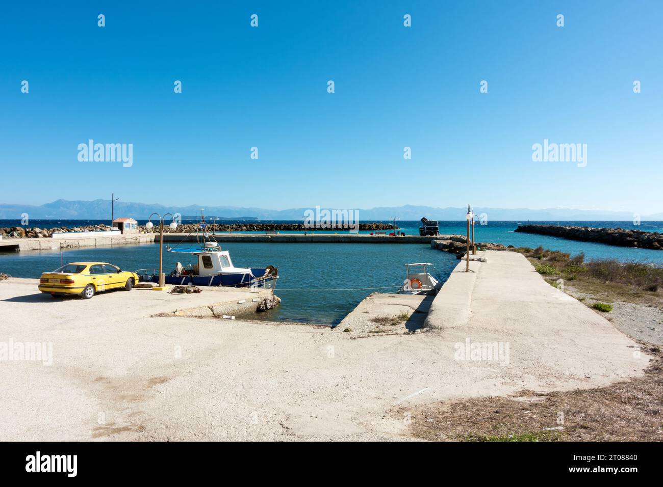 September 13th 2022 - Mathraki, Greece - The main harbor in Mathraki ...