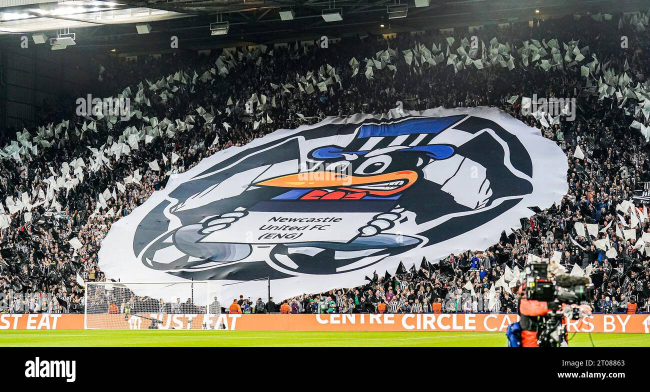 Newcastle banner fans during the UEFA Champions League, Group F ...
