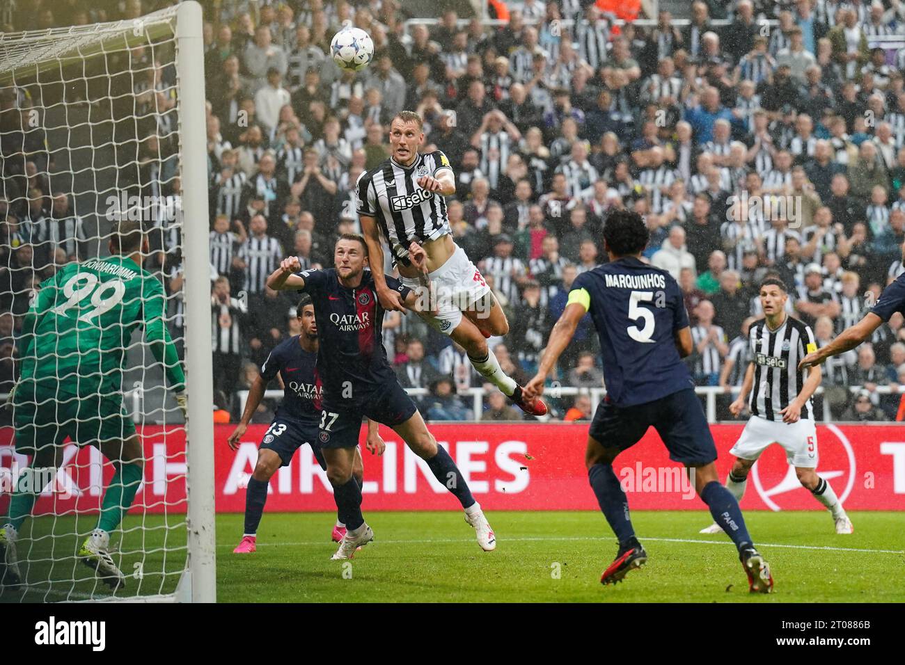 Newcastle United defender Dan Burn (33) scores a goal 2-0, Paris Saint ...