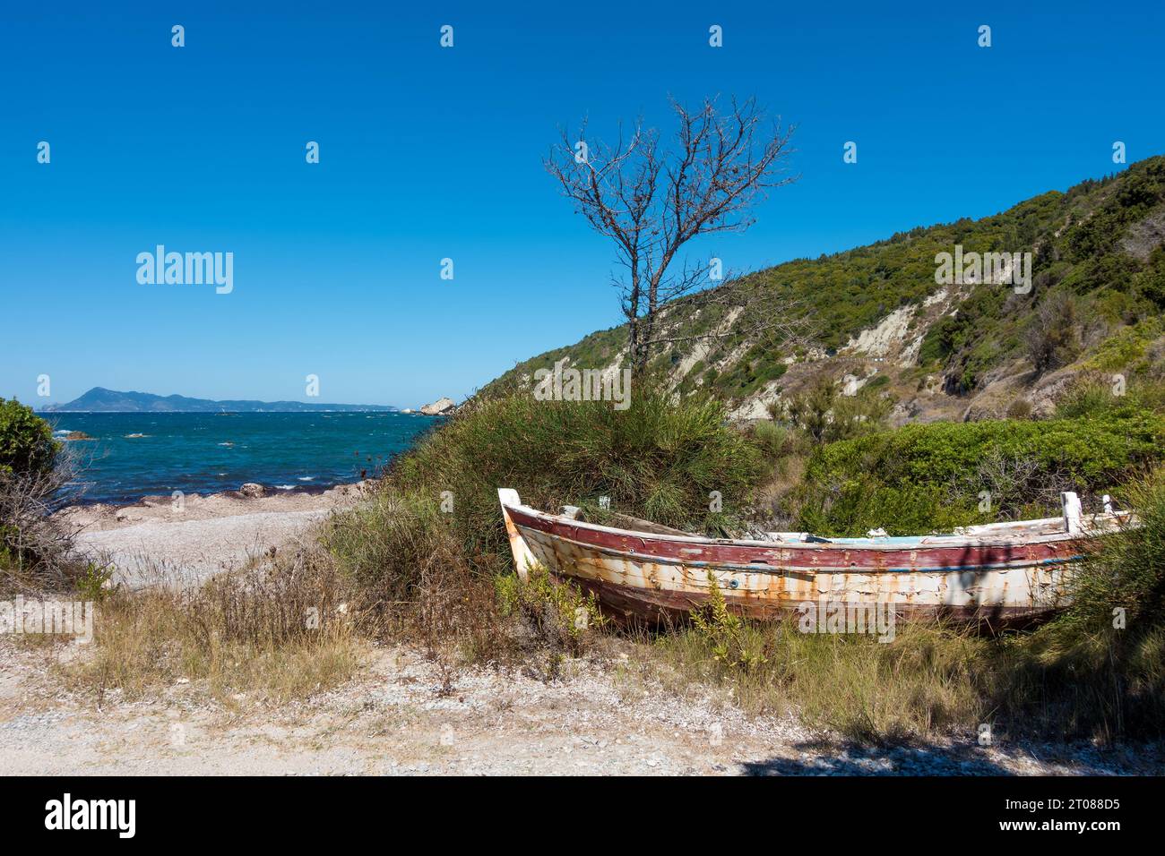 The beautiful coastline in Mathraki, one of the Diapontia islands ...