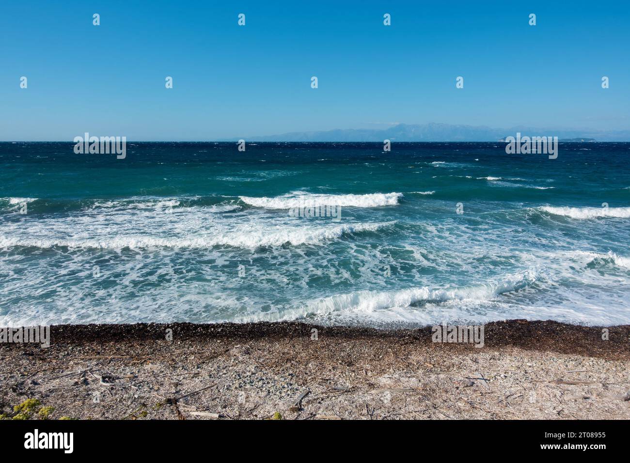 Rough sea in Mathraki island on a windy summer day, Greece Stock Photo ...