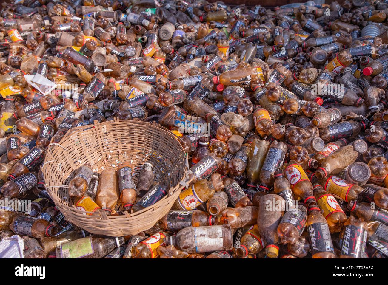 Stack of recycled plastic bottles at Jashore, Bangladesh Stock Photo ...