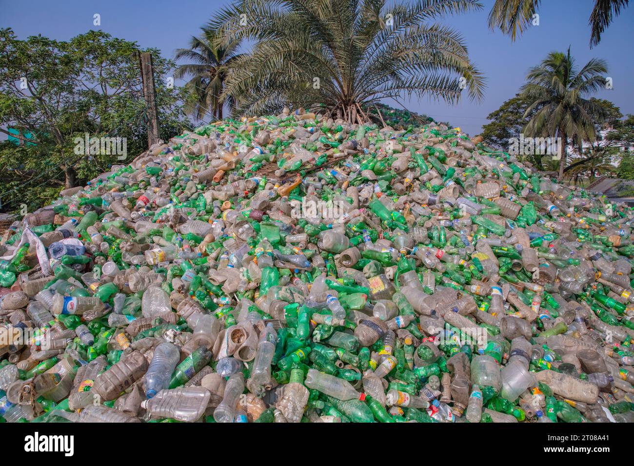 Stack of plastic bottles at a recycling centre at Jashore, Bangladesh ...