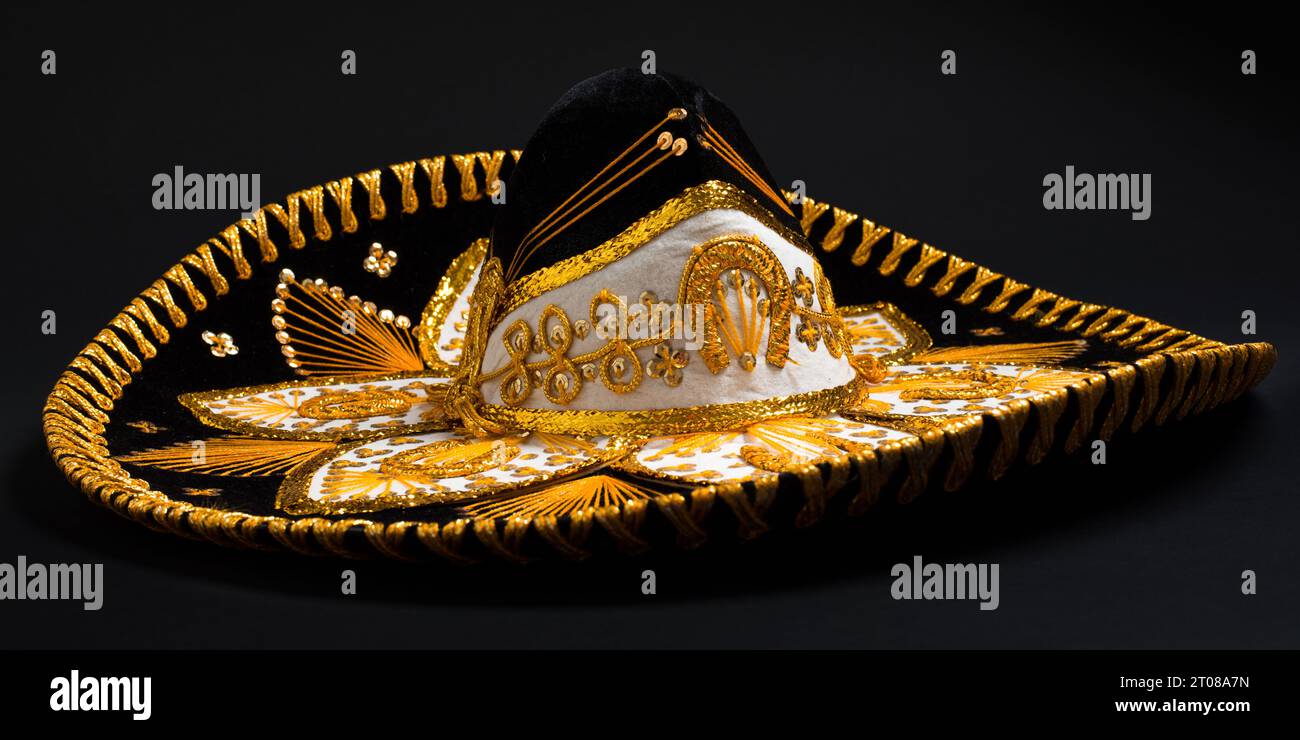 Black, ornate formal Mexican Sombrero or hat Stock Photo - Alamy