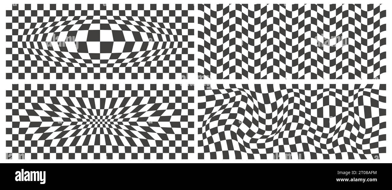 Checkerboard wavy pattern. Abstract chess square print. Black and white ...