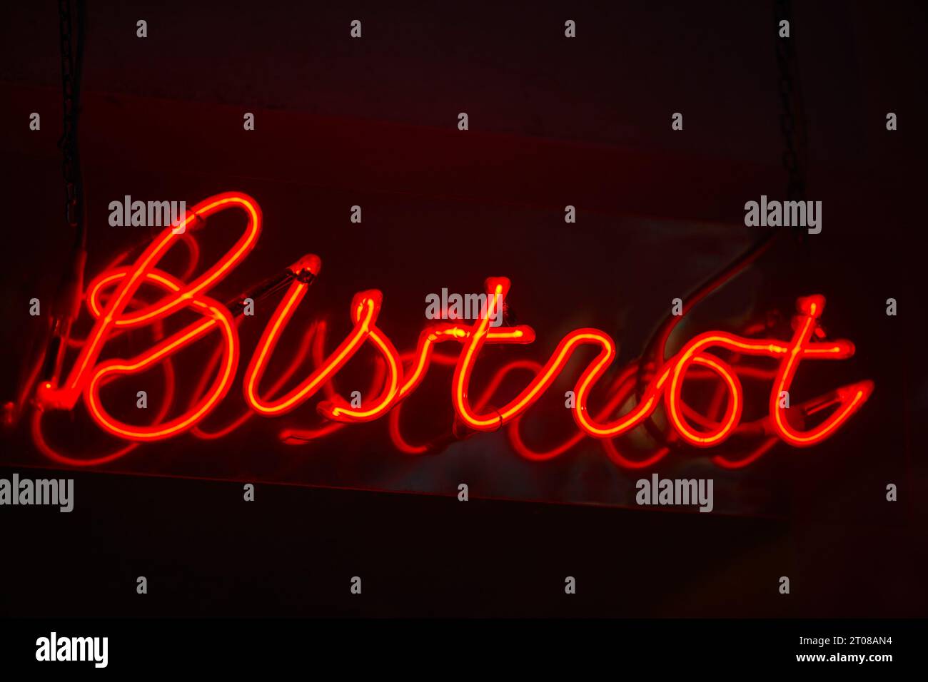 Bistrot neon light by night. Traditional french restaurant. France ...