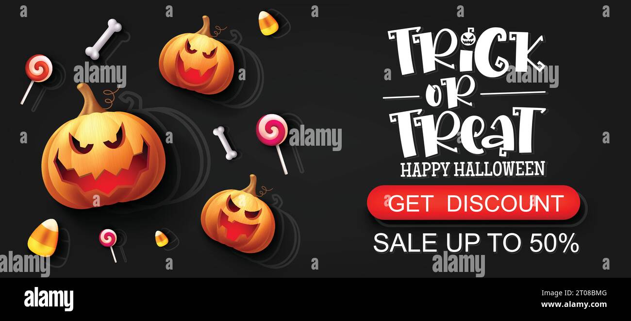 Halloween sale text vector banner design. Trick or treat discount promo ...