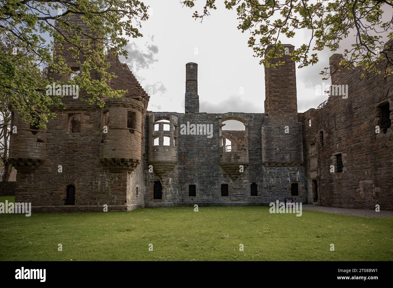 Bishop's Palace, castle ruin, Kirkwall, Scotland with trees in front ...
