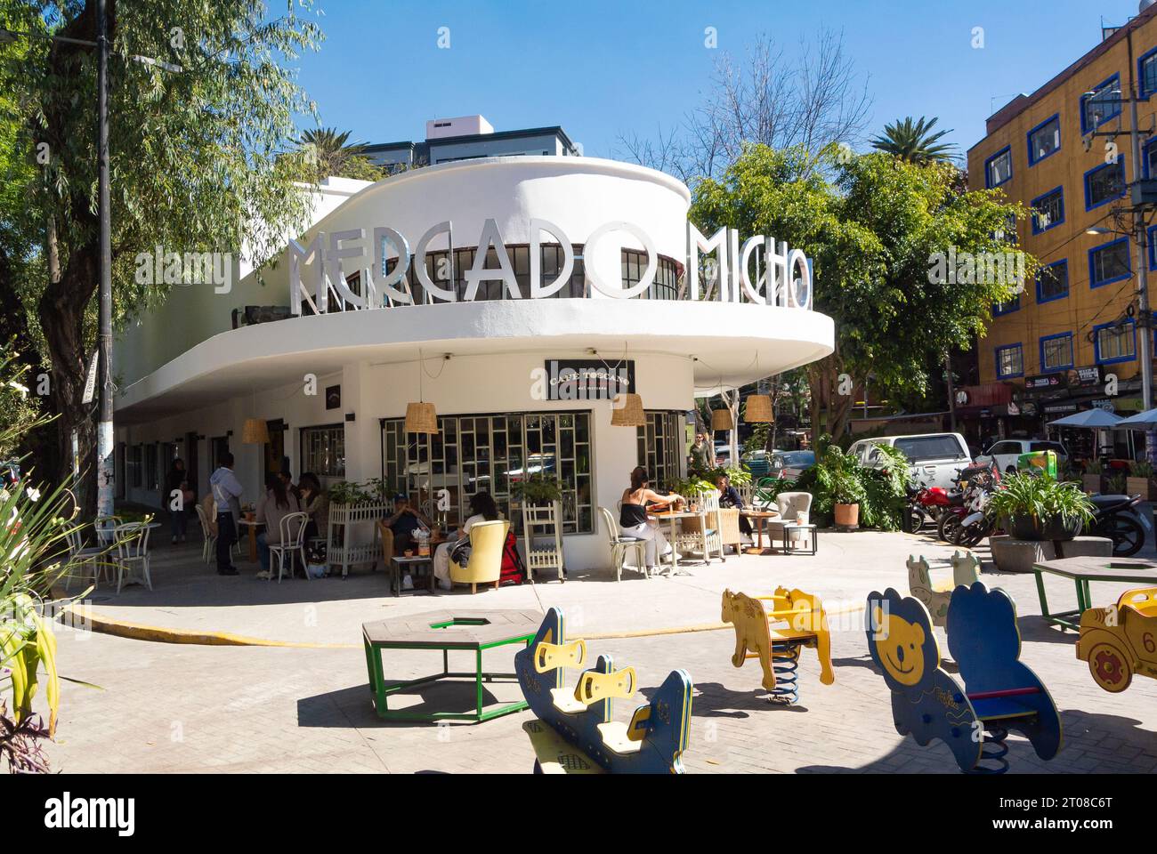 Mexico City, CDMX, Mexico, The square of Condesa area with a market and ...